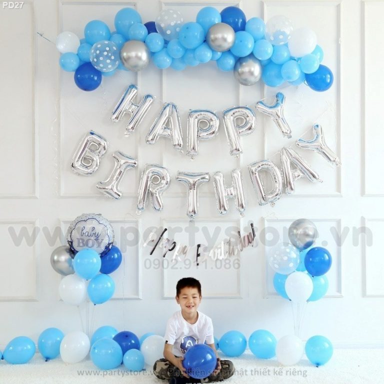PD27 - Set bong bóng trang trí sinh nhật tông xanh biển với dây chữ ...