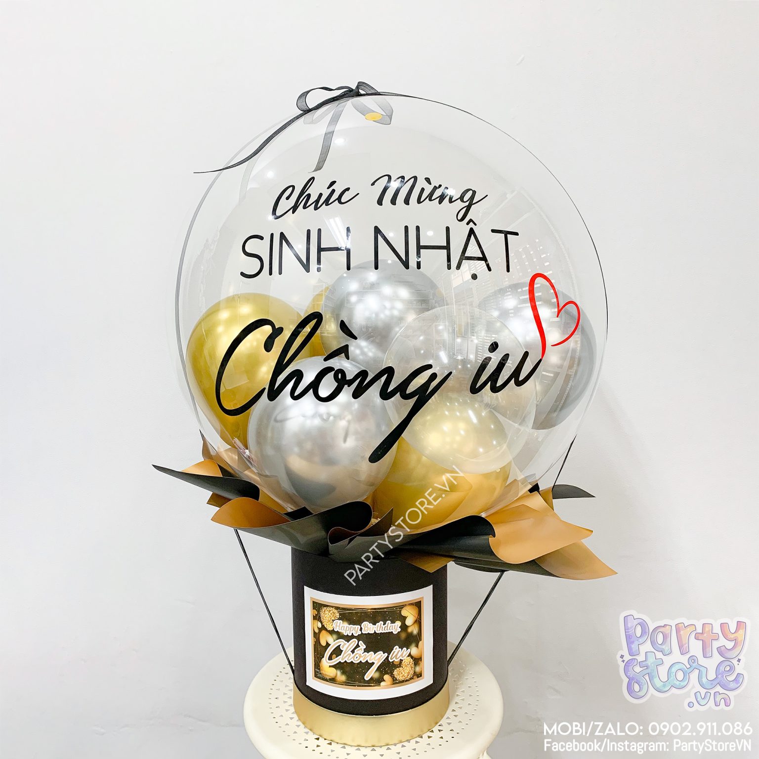 Hộp quà bong bóng bay kéo tiền tông tím và vàng gold dành tặng mẹ và ...