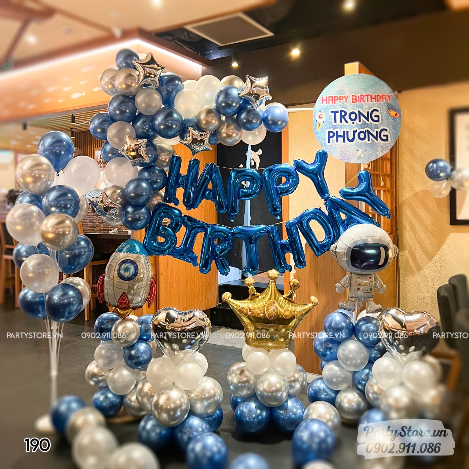 PD190 - Set bóng trang trí sinh nhật chủ đề Phi hành gia tông xanh-bạc ...